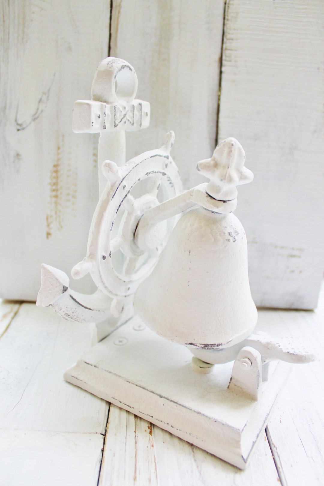 Nautical Style Pedestal Rustic,nautical Wheel Cast Iron Service Bell ...