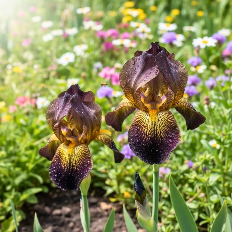 45 Golden Midnight Bearded Iris Seeds – Black Yellow Ruffled Ornamental ...