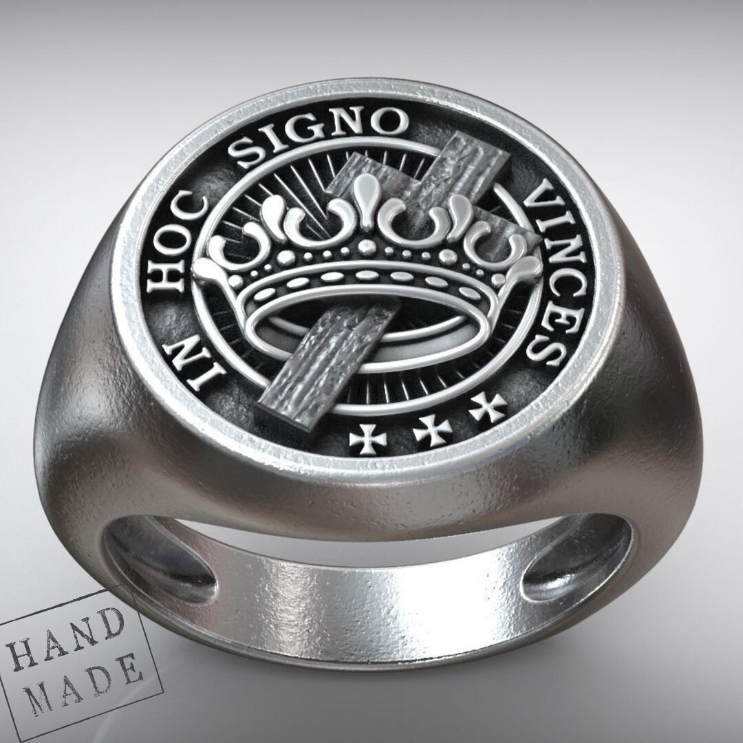 Templar Knight Signet Ring, Masonic Cross and Crown (in Hoc Signo ...