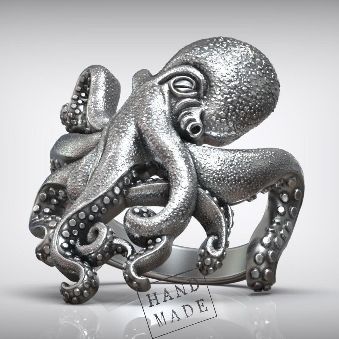 Octopus Tentacle Ring: Hand-carved Silver - Gothic Sea Monster Style - Etsy