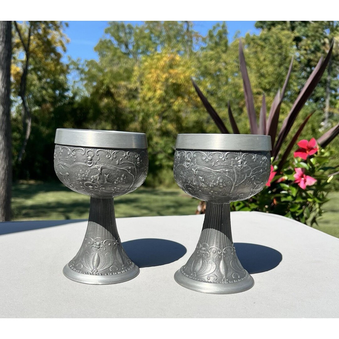Vintage Pewter Rein Zinn Germany Drinking Goblets Chalice Cup Horse ...