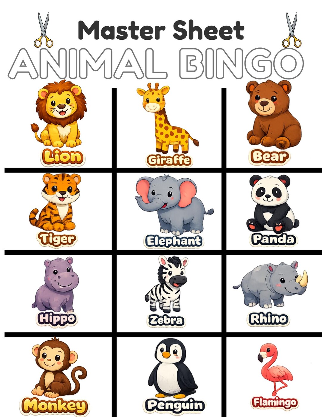 Zoo Animal Bingo Game for Toddlers | Printable Bingo Cards - Etsy