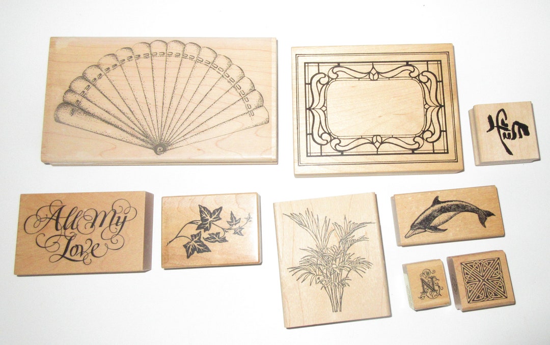 Set of 9 Large Rubber Stamp Blocks Scrapbooking Cardmaking Custom Wood ...