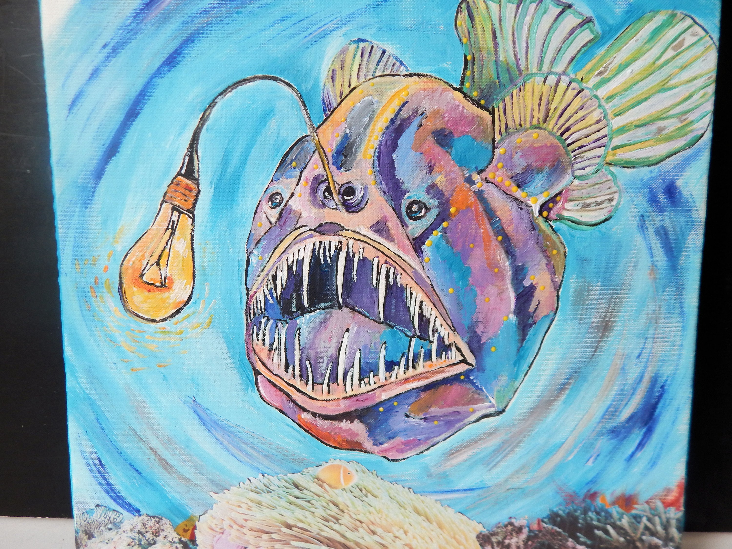 Angler Fish With Light Bulb Original Pop Bright Acrylic Paint ...