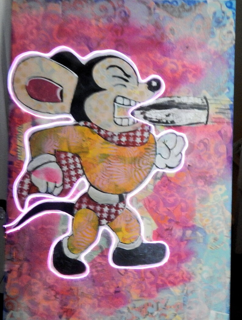 Mighty Mouse Pop Art, Graffiti Spray Paint, Acrylic and Neon Original ...