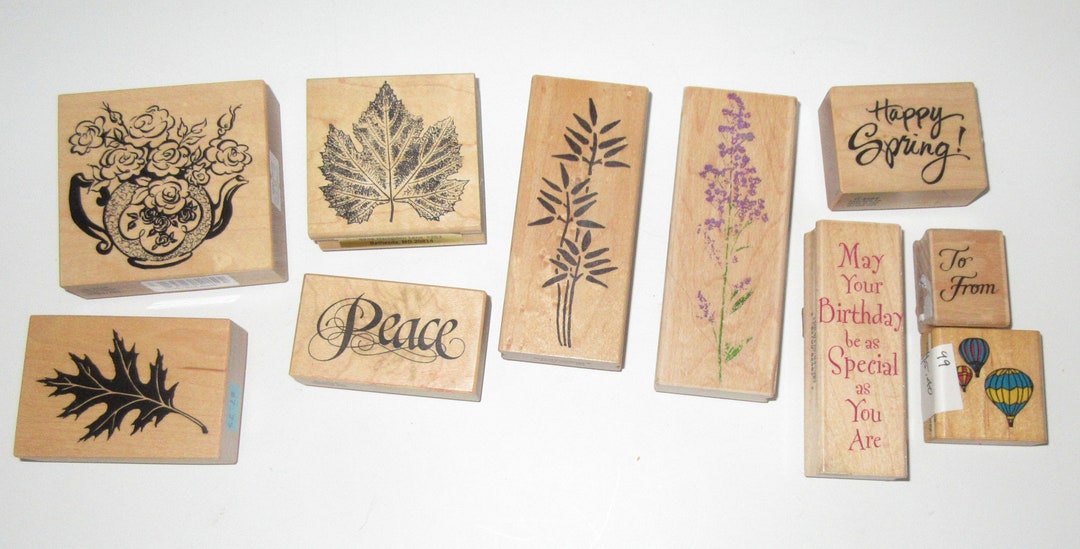 Set of 10 Large Rubber Stamp Blocks Scrapbooking Cardmaking Custom Wood ...