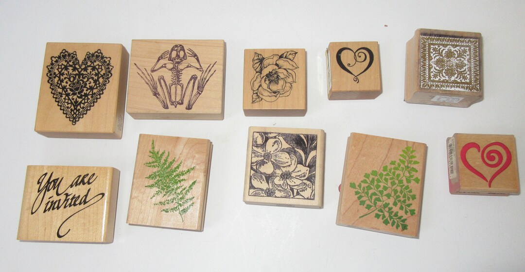 Set of 10 Large Rubber Stamp Blocks Scrapbooking Cardmaking Custom Wood ...