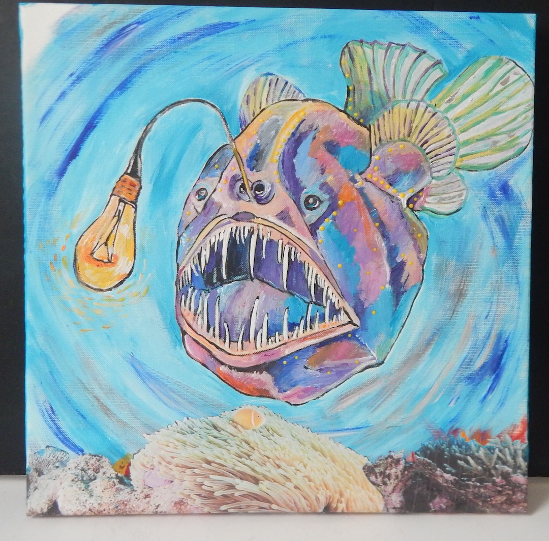Angler Fish With Light Bulb Original Pop Bright Acrylic Paint ...