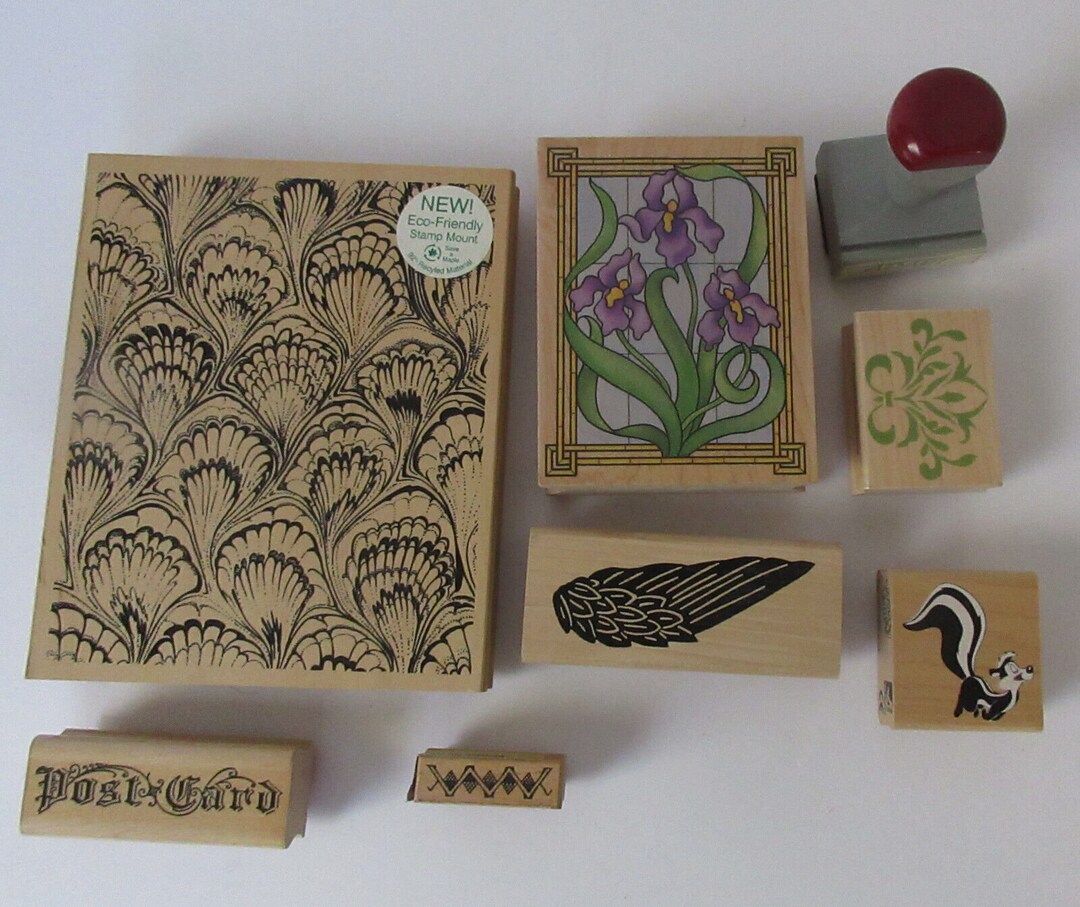 Set of 8 Large Rubber Stamp Blocks Scrapbooking Cardmaking Custom Wood ...