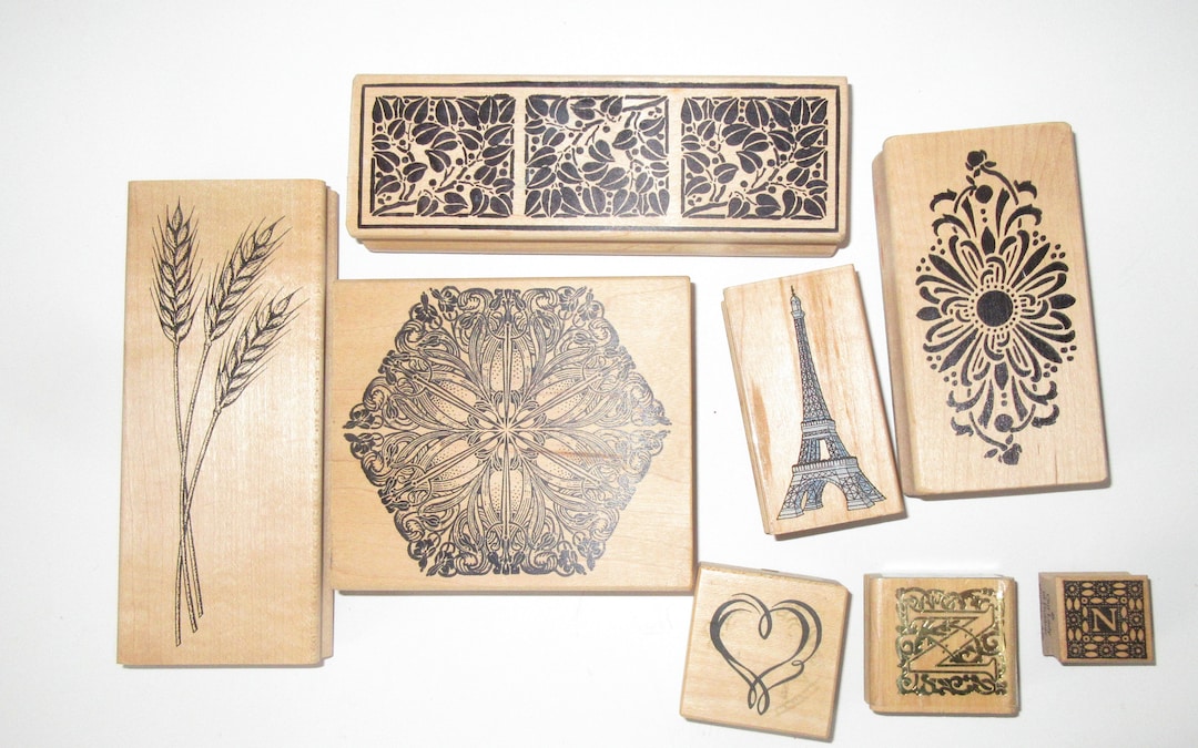 Set of 8 Large Rubber Stamp Blocks Scrapbooking Cardmaking Custom Wood ...