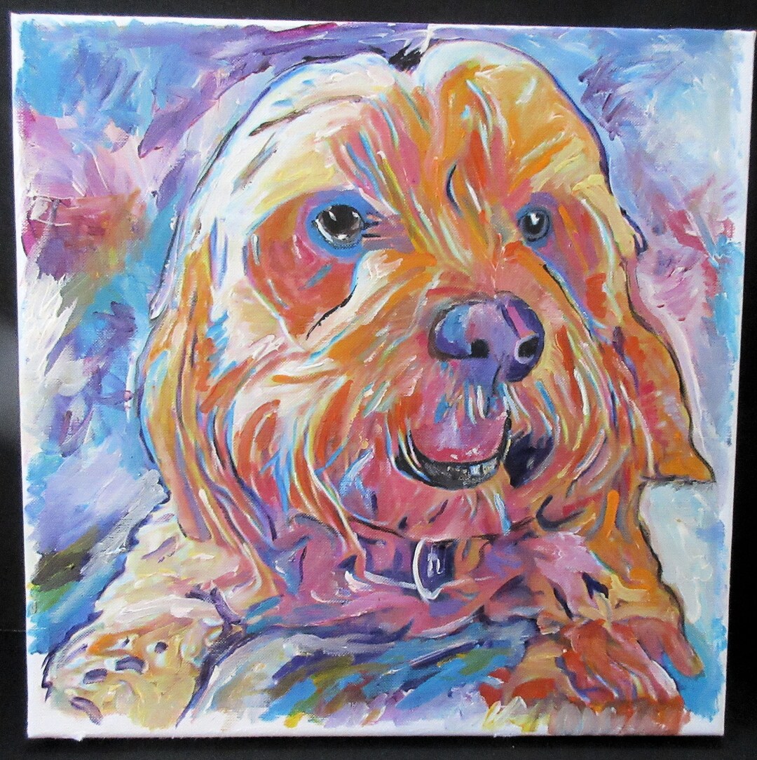 Cockapoo Lying on Bed Original Painting Pop Art Modern Art Dog Art Pet ...