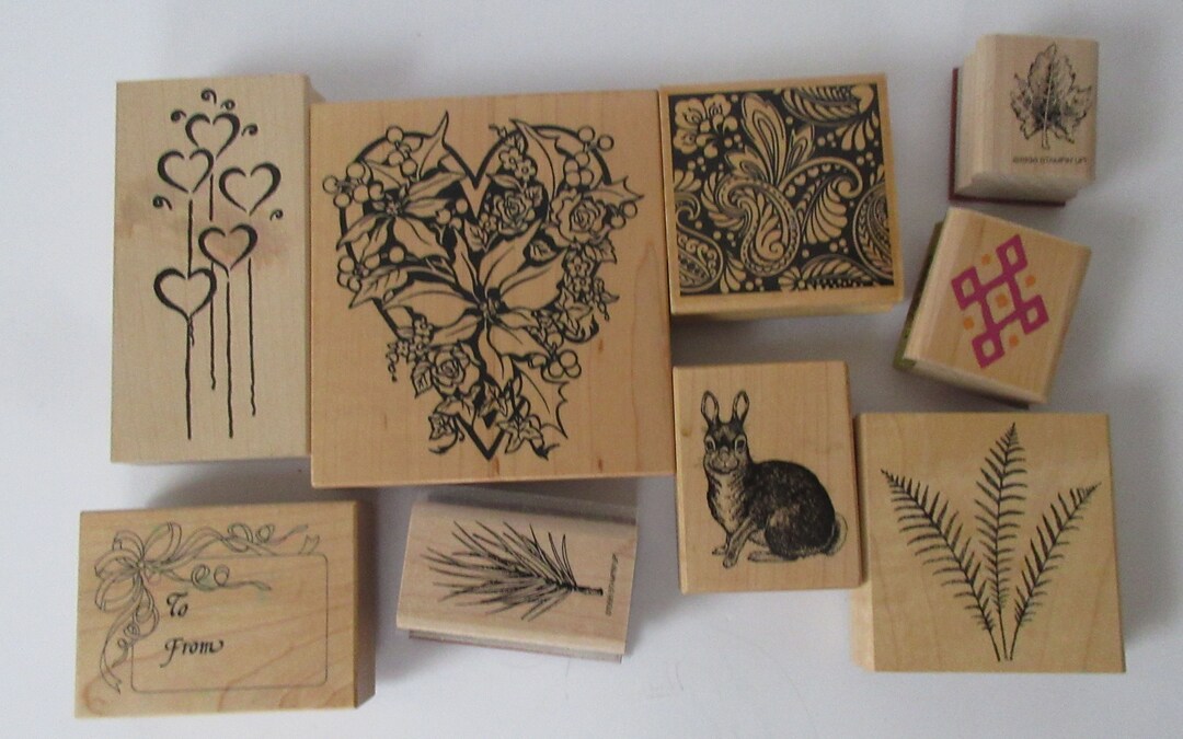 Set of 9 Large Rubber Stamp Blocks Scrapbooking Cardmaking Custom Wood ...