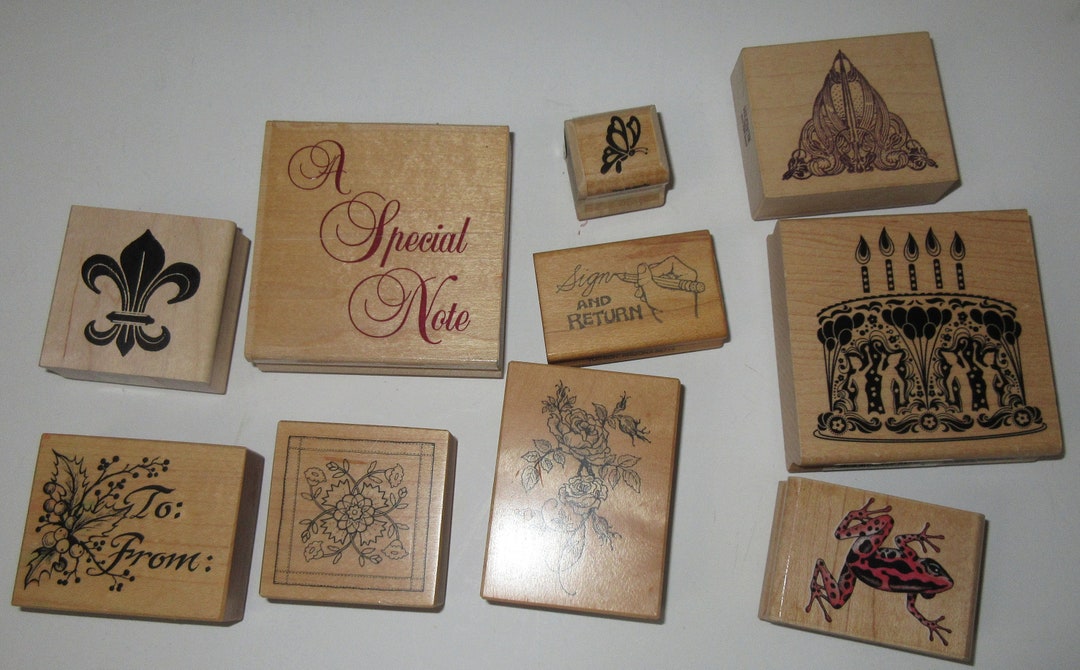 Set of 10 Large Rubber Stamp Blocks Scrapbooking Cardmaking Custom Wood ...
