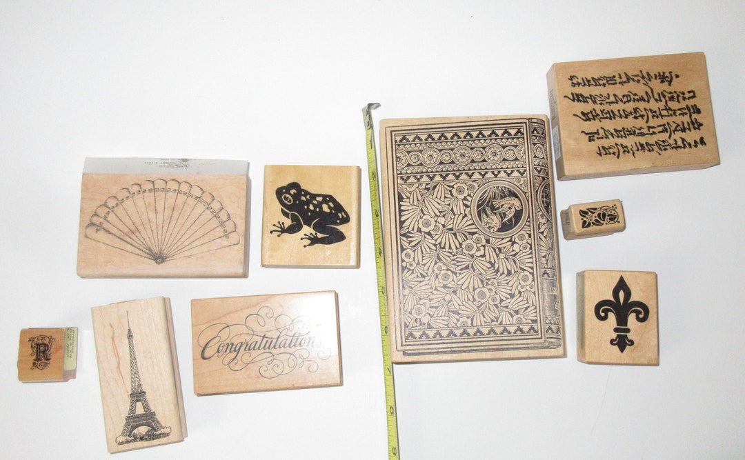 Set of 9 Large Rubber Stamp Blocks Scrapbooking Cardmaking Custom Wood ...