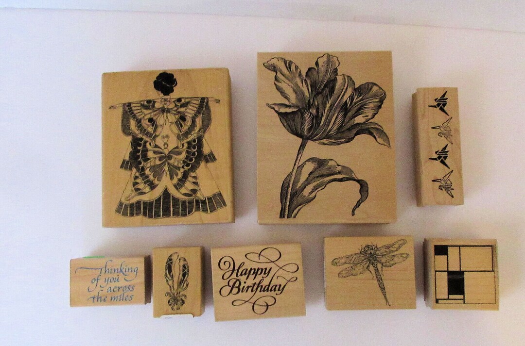 Set of 8 Large Rubber Stamp Blocks Scrapbooking Cardmaking Custom Wood ...