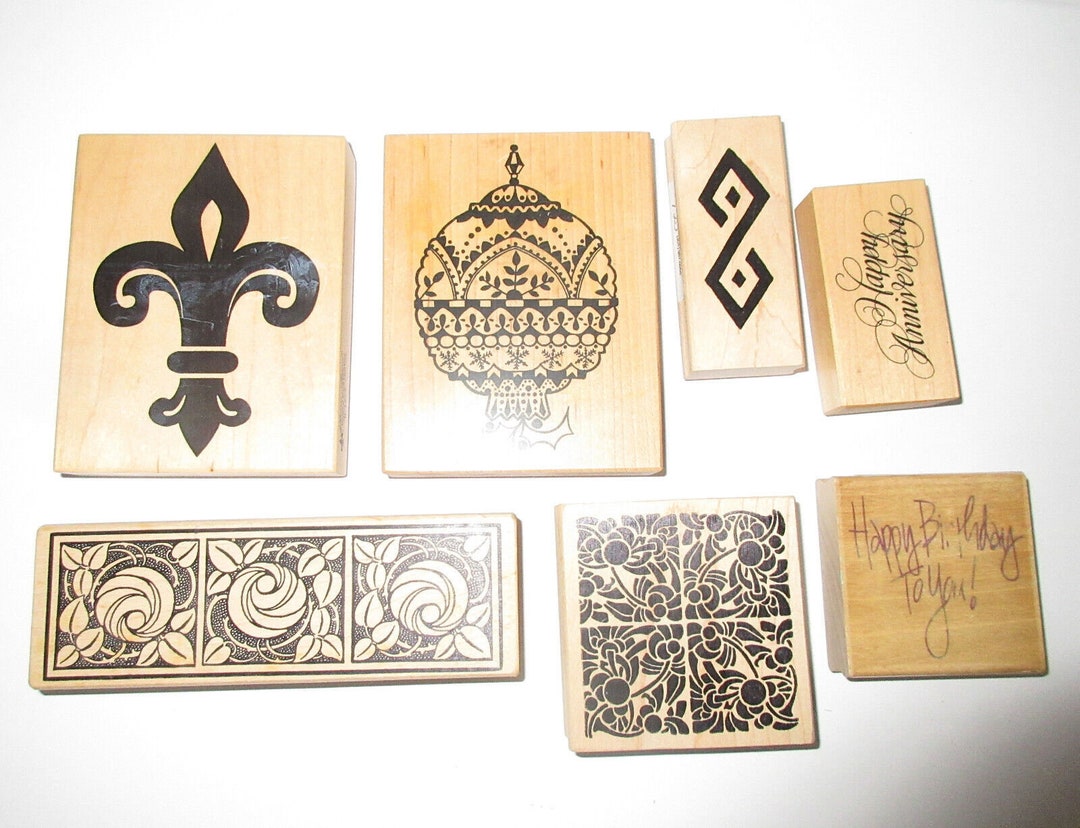 Set of 7 Large Rubber Stamp Blocks Scrapbooking Cardmaking Custom Wood ...