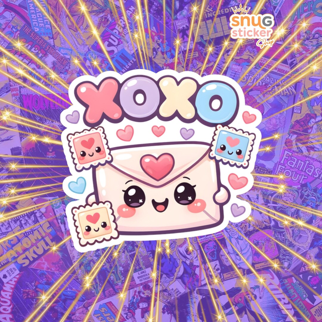 XOXO Sticker Kawaii Love Letter Envelope, Pastel Heart Seal Happy Mail ...