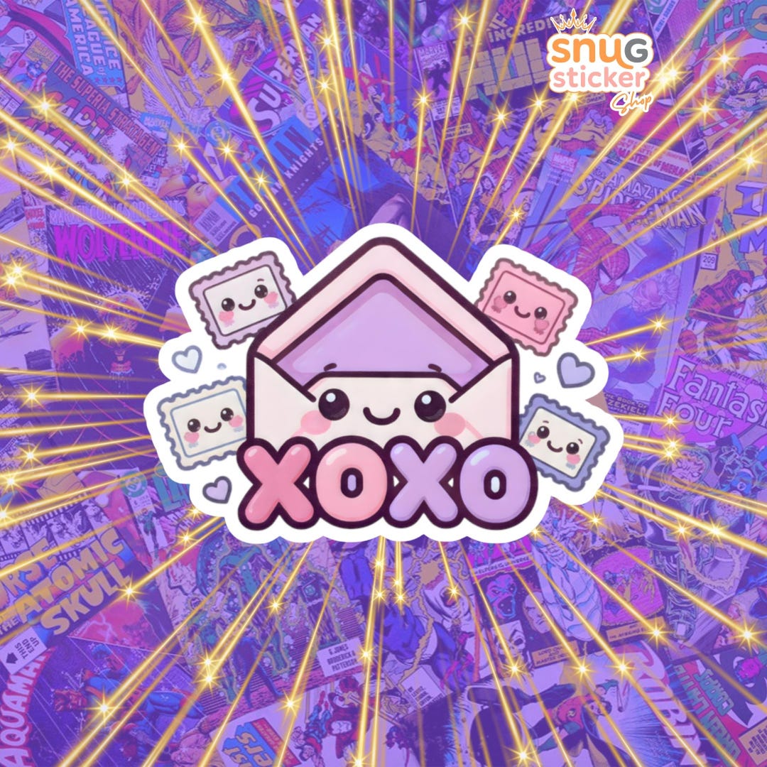 XOXO Sticker Kawaii Open Envelope, Pastel Purple Love Mail, Cute Stamp ...