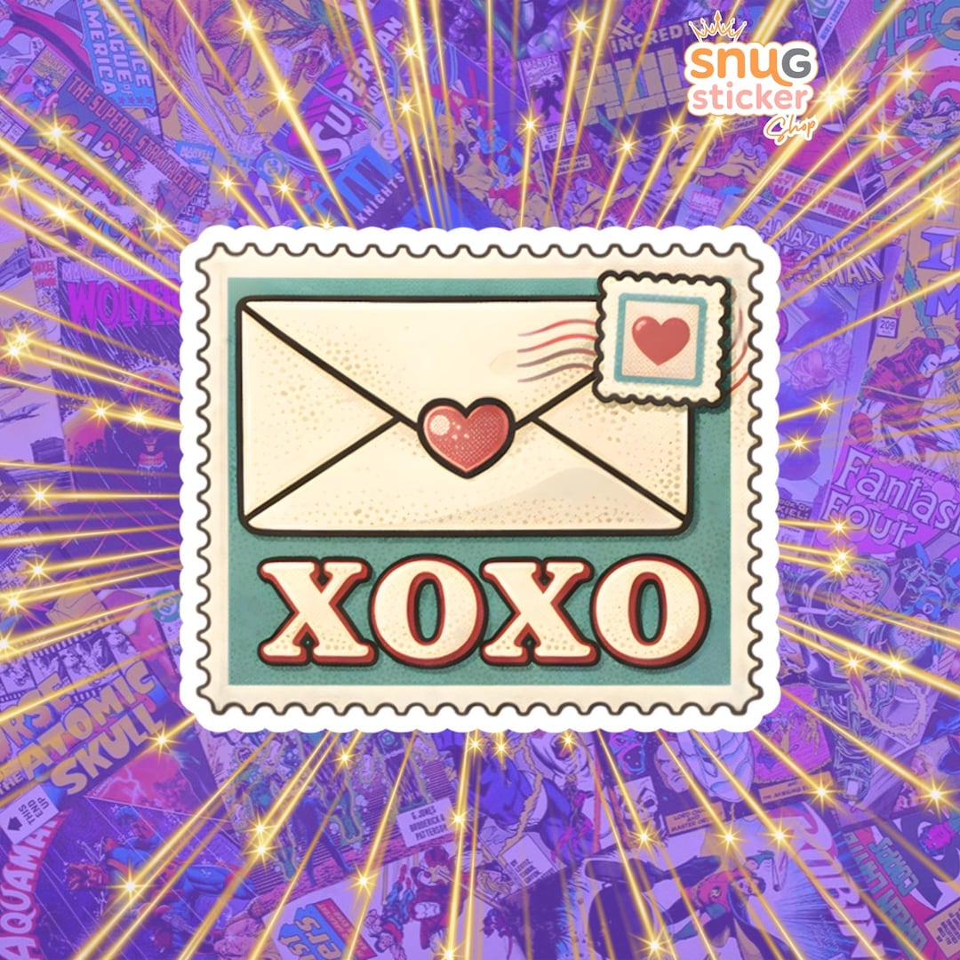 Vintage XOXO Sticker, Postage Stamp Love Letter, Retro Happy Mail Heart ...