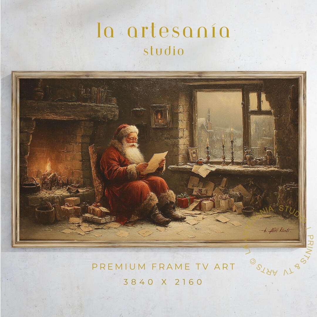 Santa Reading Letters Frame TV Art | Screensaver, Cozy Vintage ...