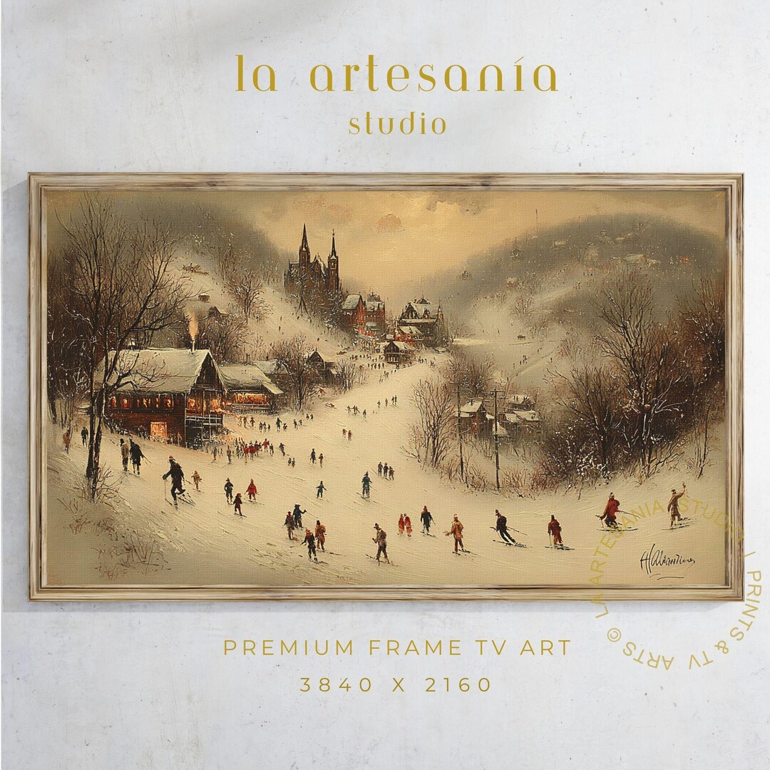 Ski Hill Winter Village Frame TV Art | Screensaver, Vintage Christmas ...
