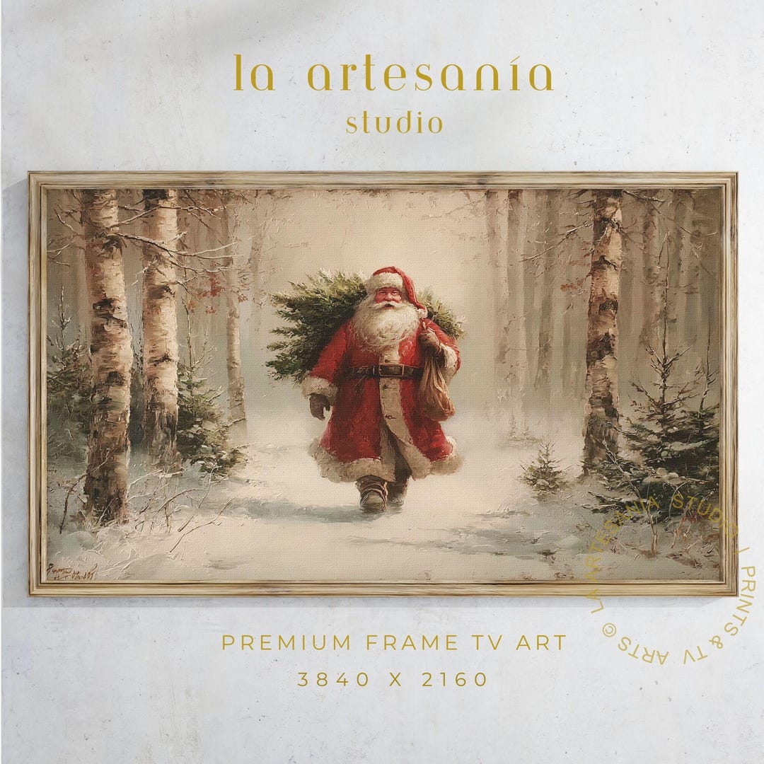 Santa in Birch Forest Frame TV Art | Screensaver, Vintage Winter ...
