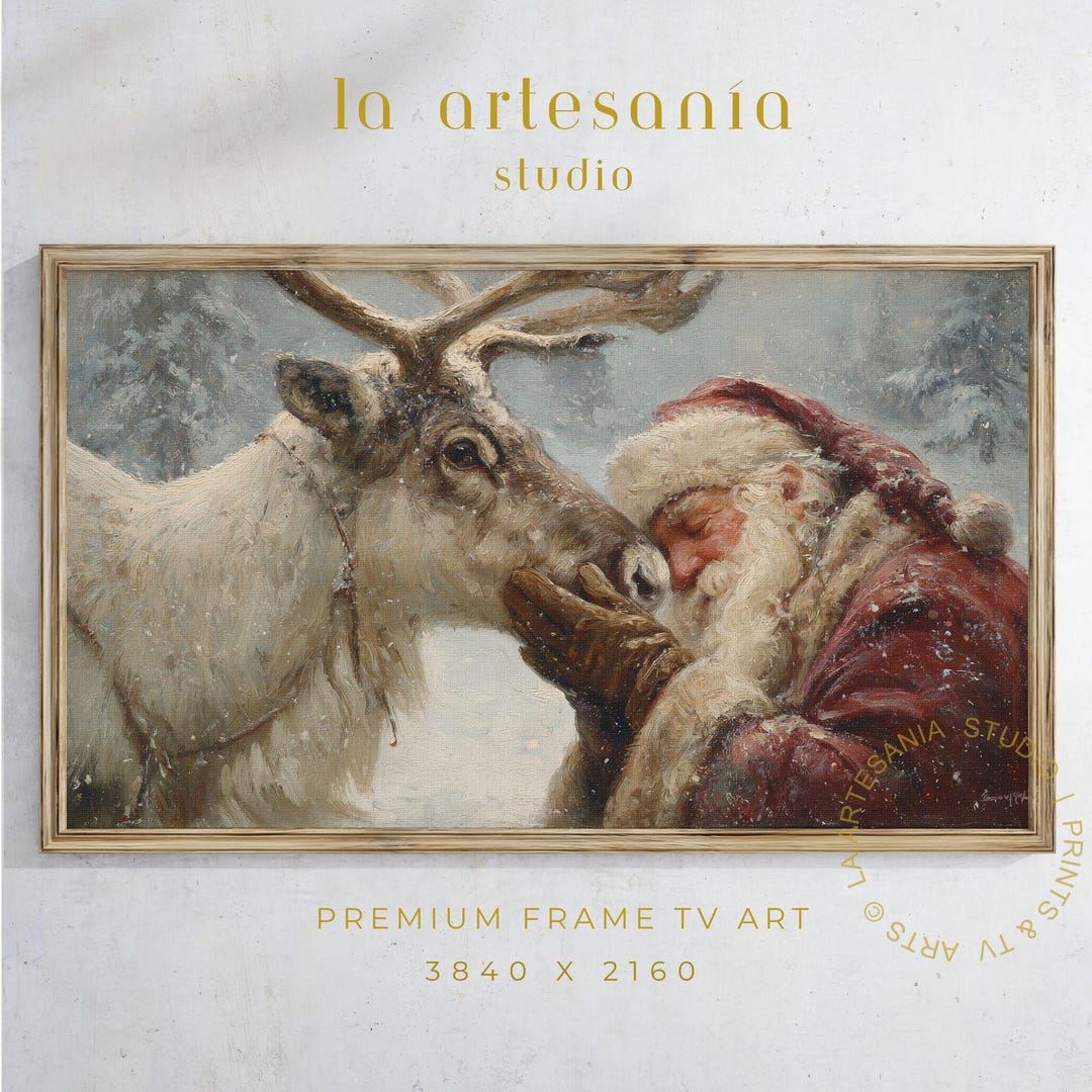 Santa and Reindeer Frame TV Art | Screensaver, Vintage Christmas ...