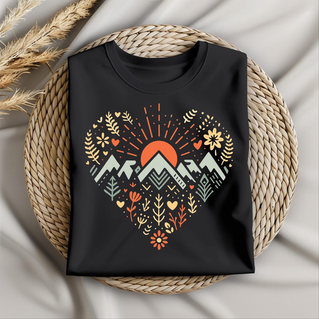 Mountains Heart PNG: Retro Sunset Nature Design (digital Download) - Etsy