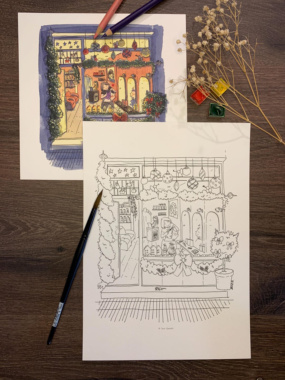 Christmas Window Display Coloring Poster • Fountain Pen Drawing • A4/A3 ...