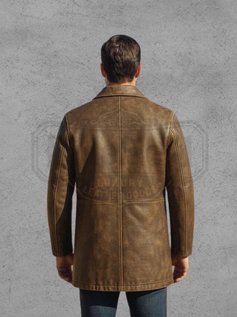 Men's Handmade Brown Leather Car Coat Vintage 3/4 Length Overcoat ...