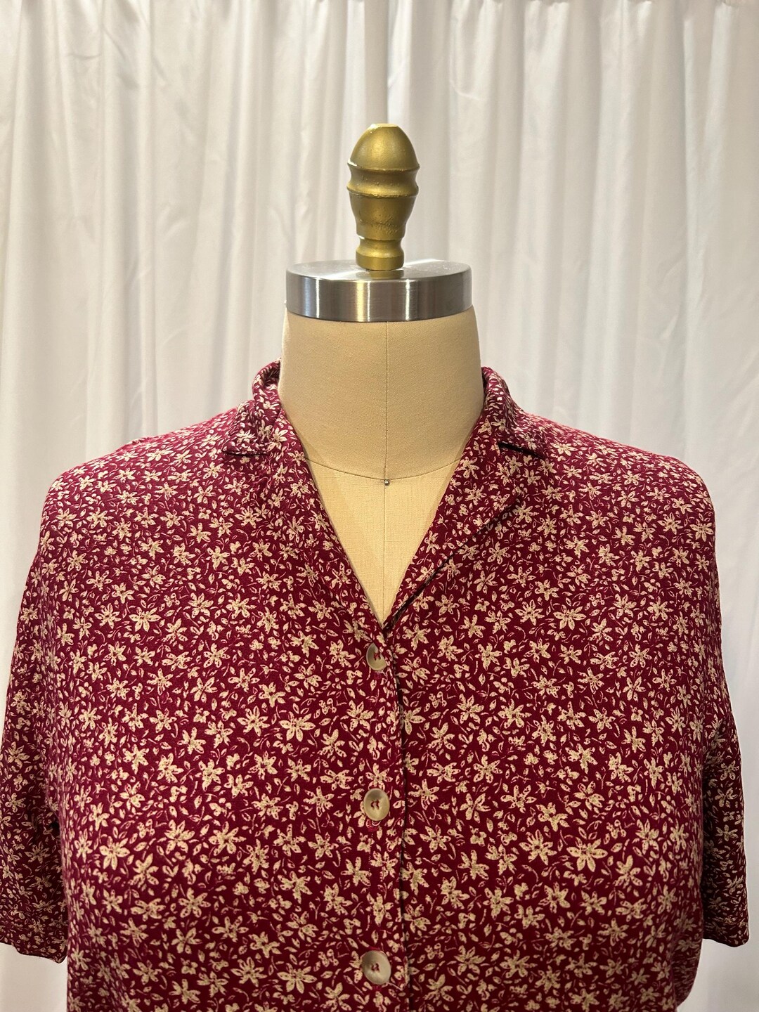 Plus Size Vintage 1990s Jantzen Burgundy With Tan Floral Print 100% ...