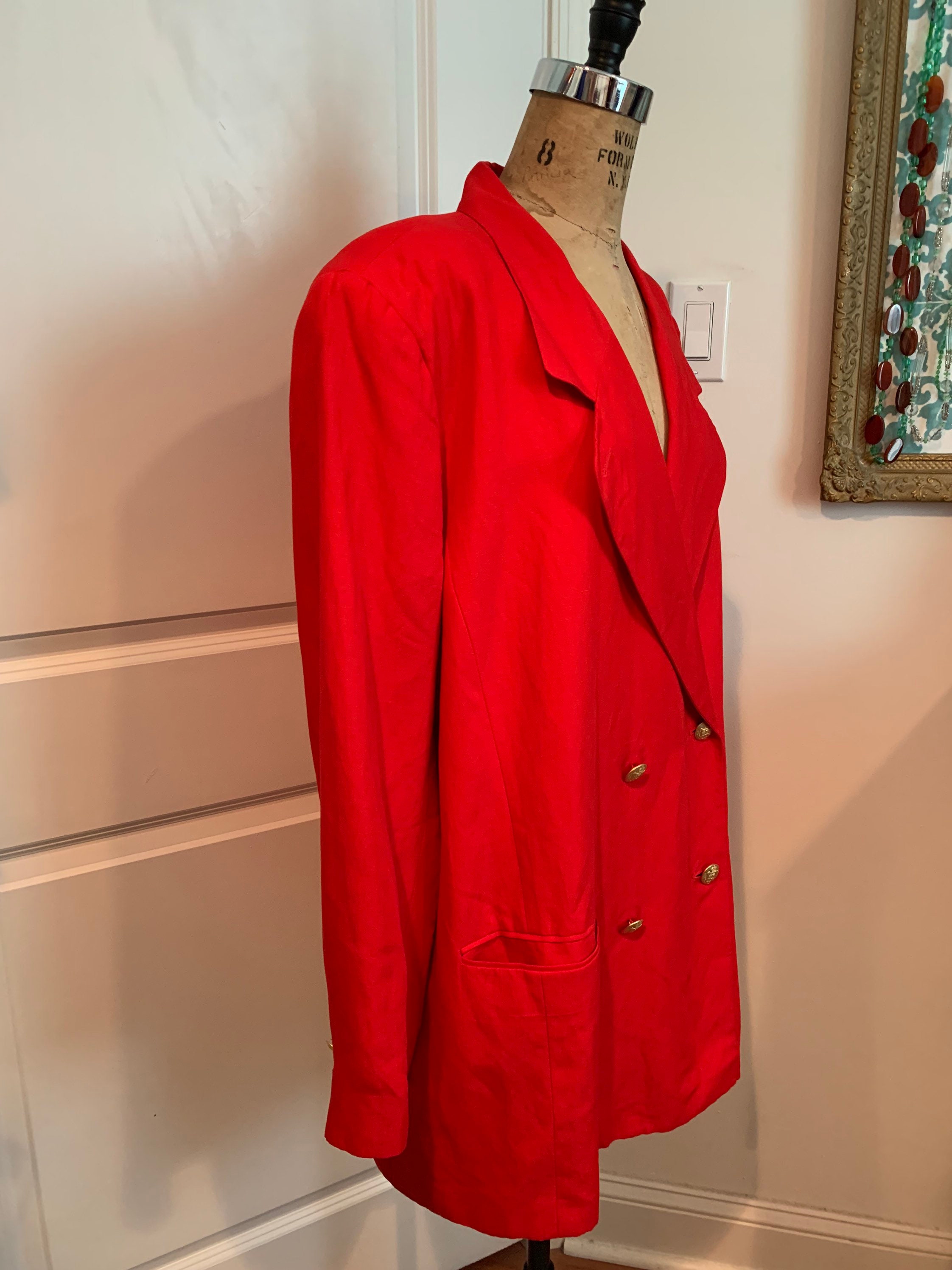 Plus Size Vintage 1990s Elisabeth Red Linen/rayon Double - Etsy
