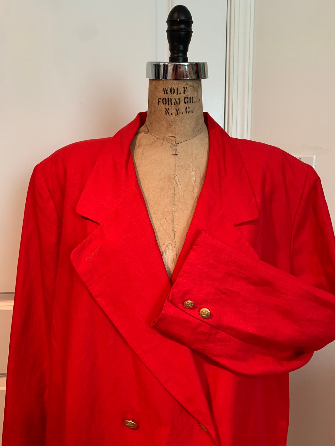 Plus Size Vintage 1990s Elisabeth Red Linen/rayon Double Breasted ...