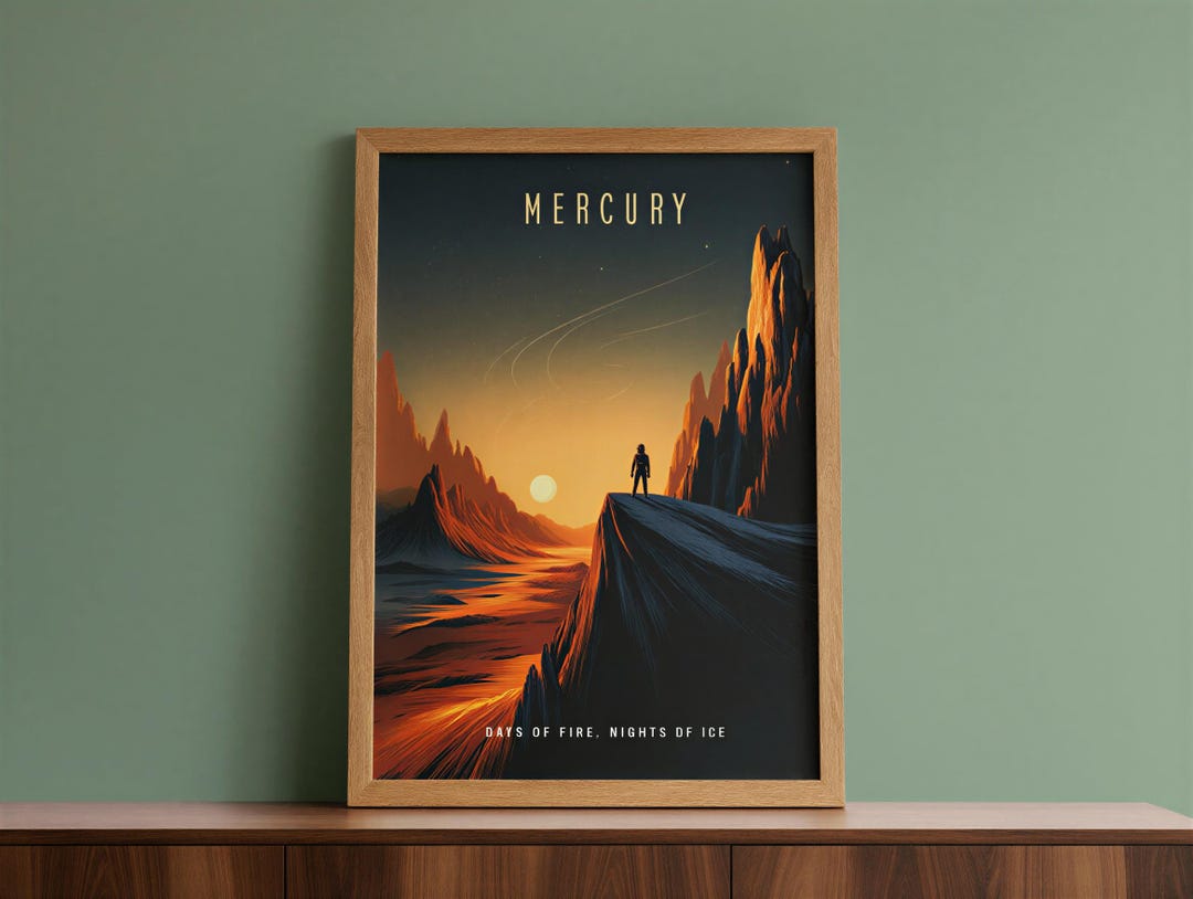 Retro Futurism Travel Poster Space: Mercury - NASA Wall Art - Vintage ...