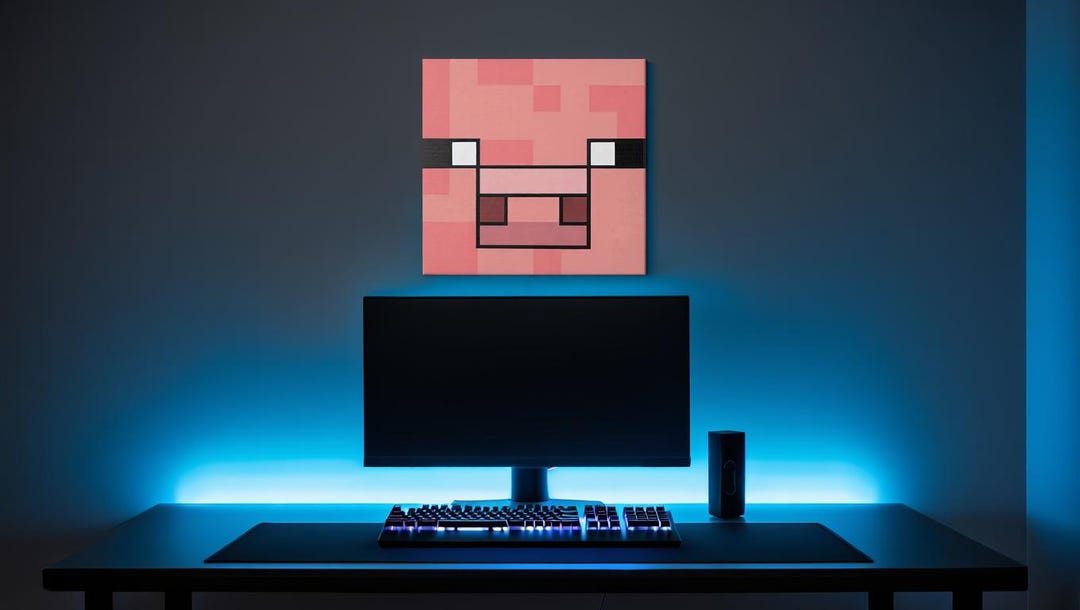 Pig Head Minecraft Canvas Painting - Minecrafting Gifts for Kids ...