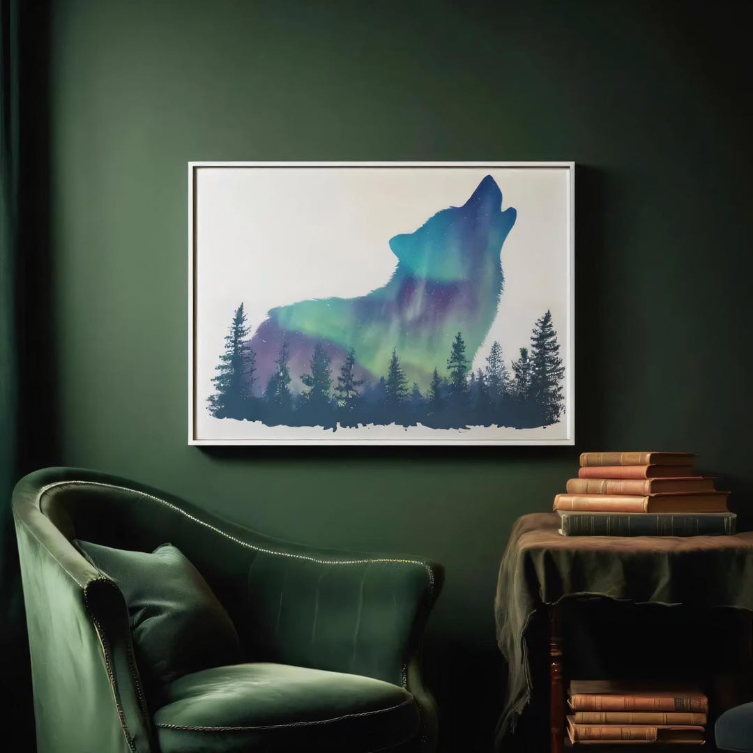 Northern Lights Wolf - Aurora Borealis Art Poster - Howling Watercolor ...