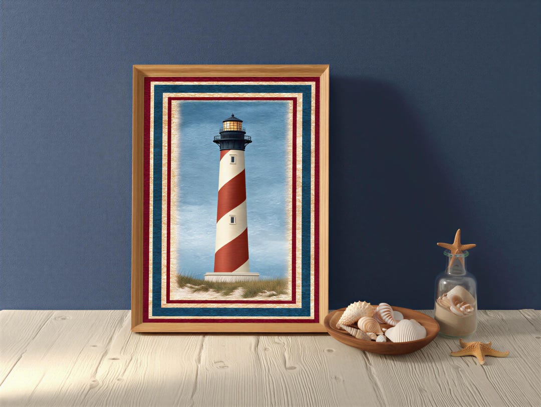 Lighthouse Bold Stripe Wall Art - Beachy Fisherman Print - Coastal ...