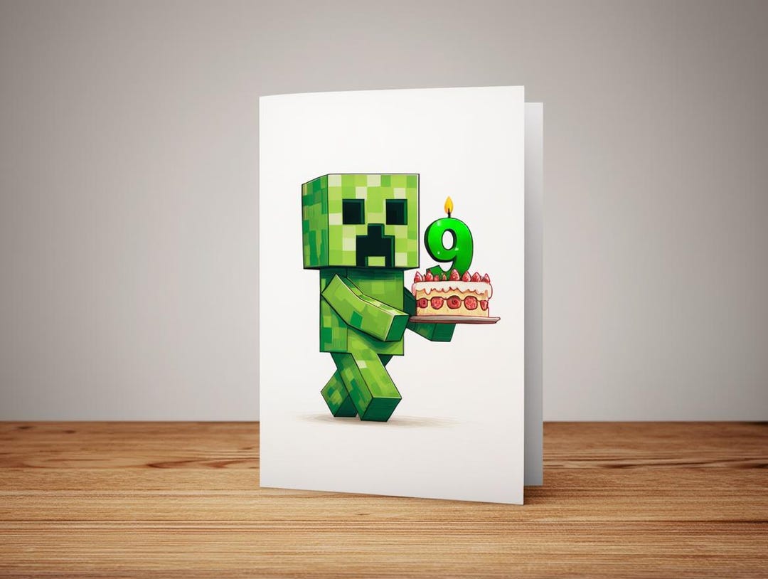Minecraft Birthday Card or Invitation for 9 Years Old - Creeper ...