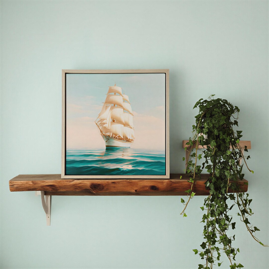 Ship Painting Canvas: Tall Clipper Print - Pastel Ocean Sailboat Wall ...
