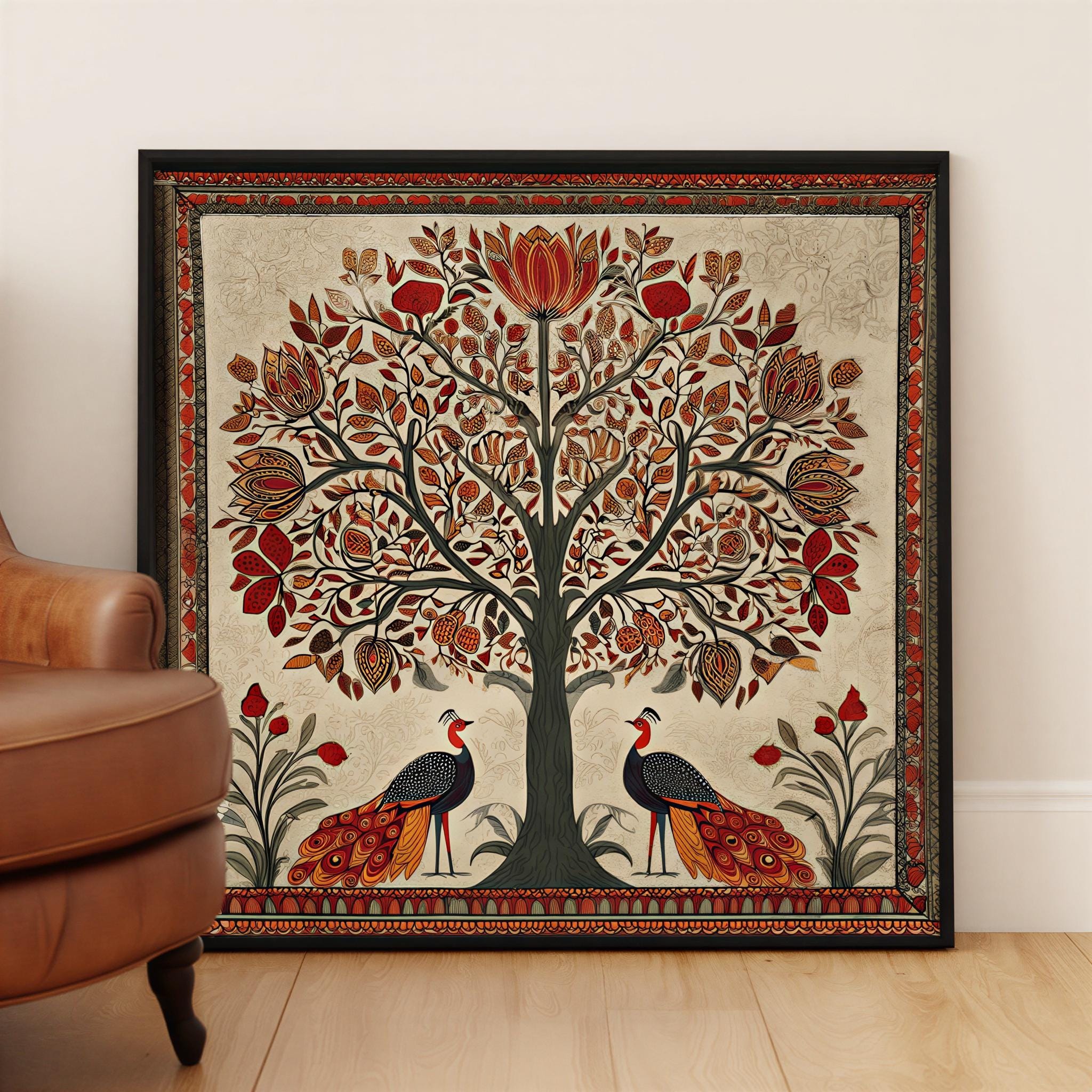 Madhubani Tree of Life Painting - Spiritual Indian Folk Wall Art ...
