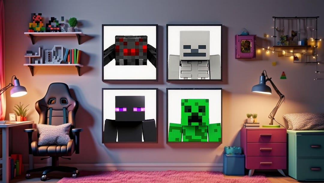 Minecraft Mob Painting - Wall Art Set of 4 - Creeper, Enderman ...