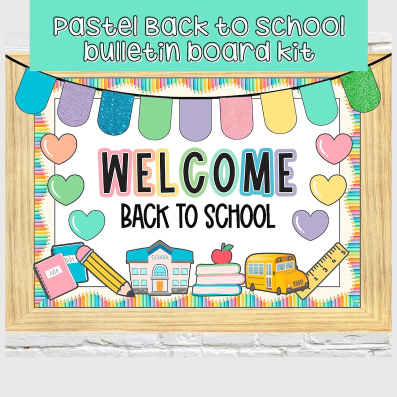 Pastel Welcome Back Bulletin Board Kit, Elementary Classroom, Digital ...