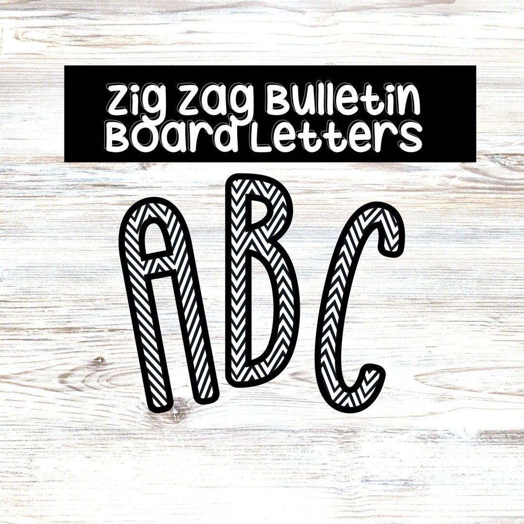Zig Zag Outline Bulletin Board Letters, Modern Primary Letters Digital ...