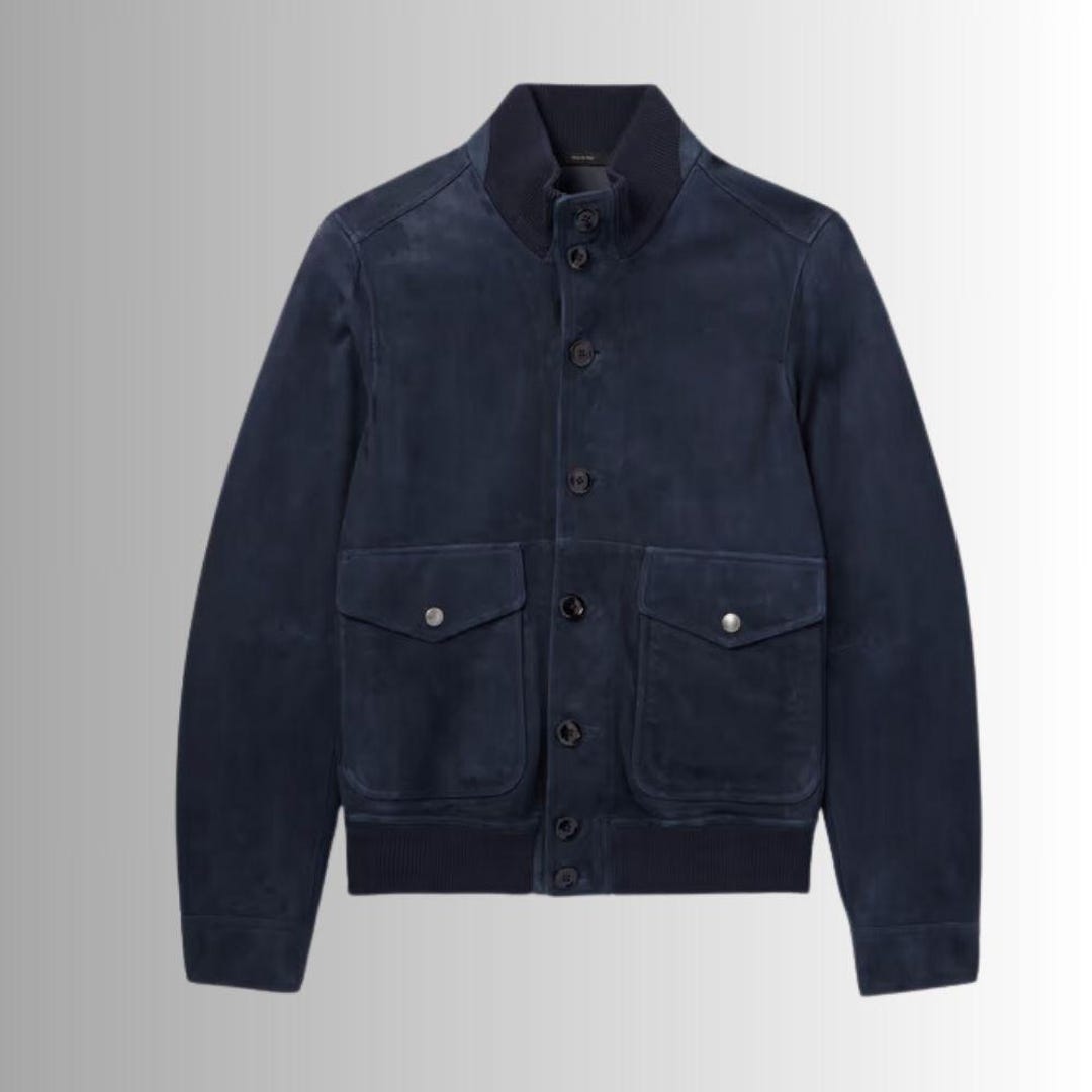 Men's Blue Goatskin Suede Bomber Jacket – Handmade Luxury Outerwear - Etsy