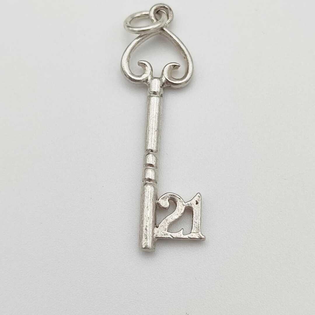 Vintage 925 Sterling Silver 21 21st Birthday Key Charm Pendant Necklace ...