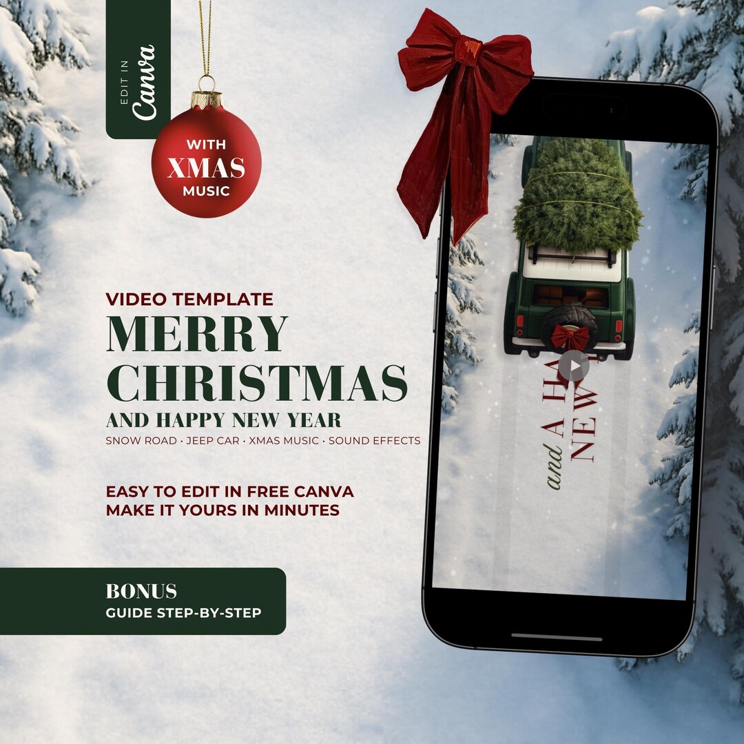 Merry Christmas Video Card in Canva – Green Jeep Animation With Xmas ...