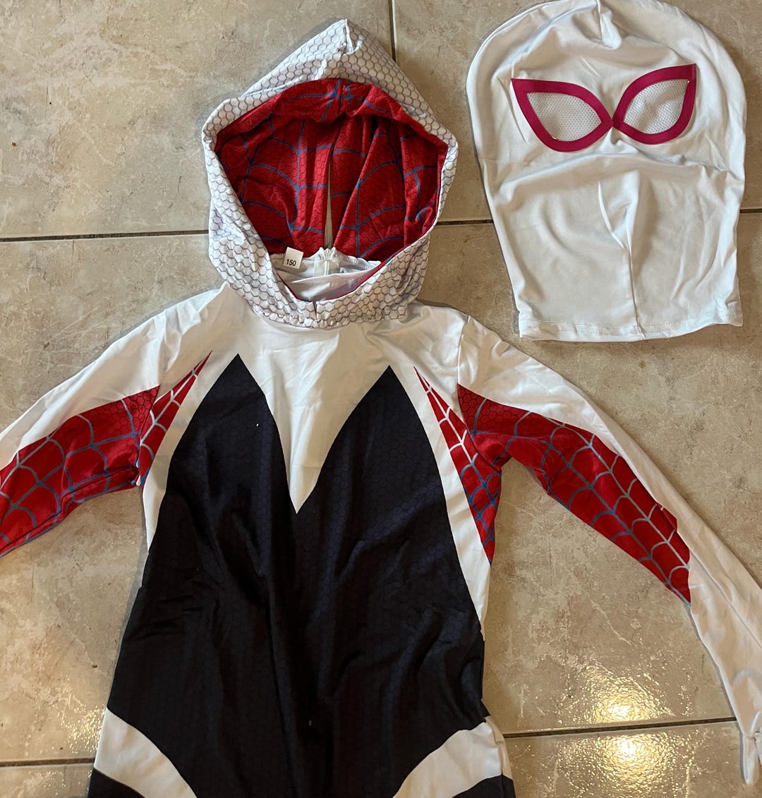 Spider Ghost Girls Costume Cosplay Gwen Jumpsuit Mask Superhero Suit ...