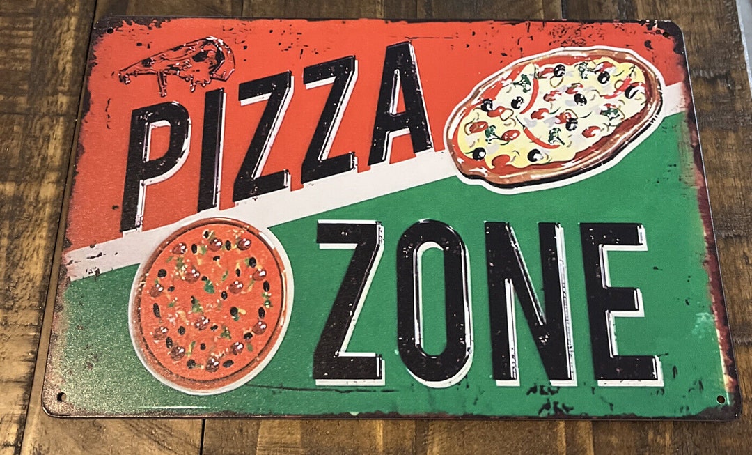 Pizza Zone Tin Sign Metal Poster Pizzeria Ad Rustic Italian Flag Pie - Etsy