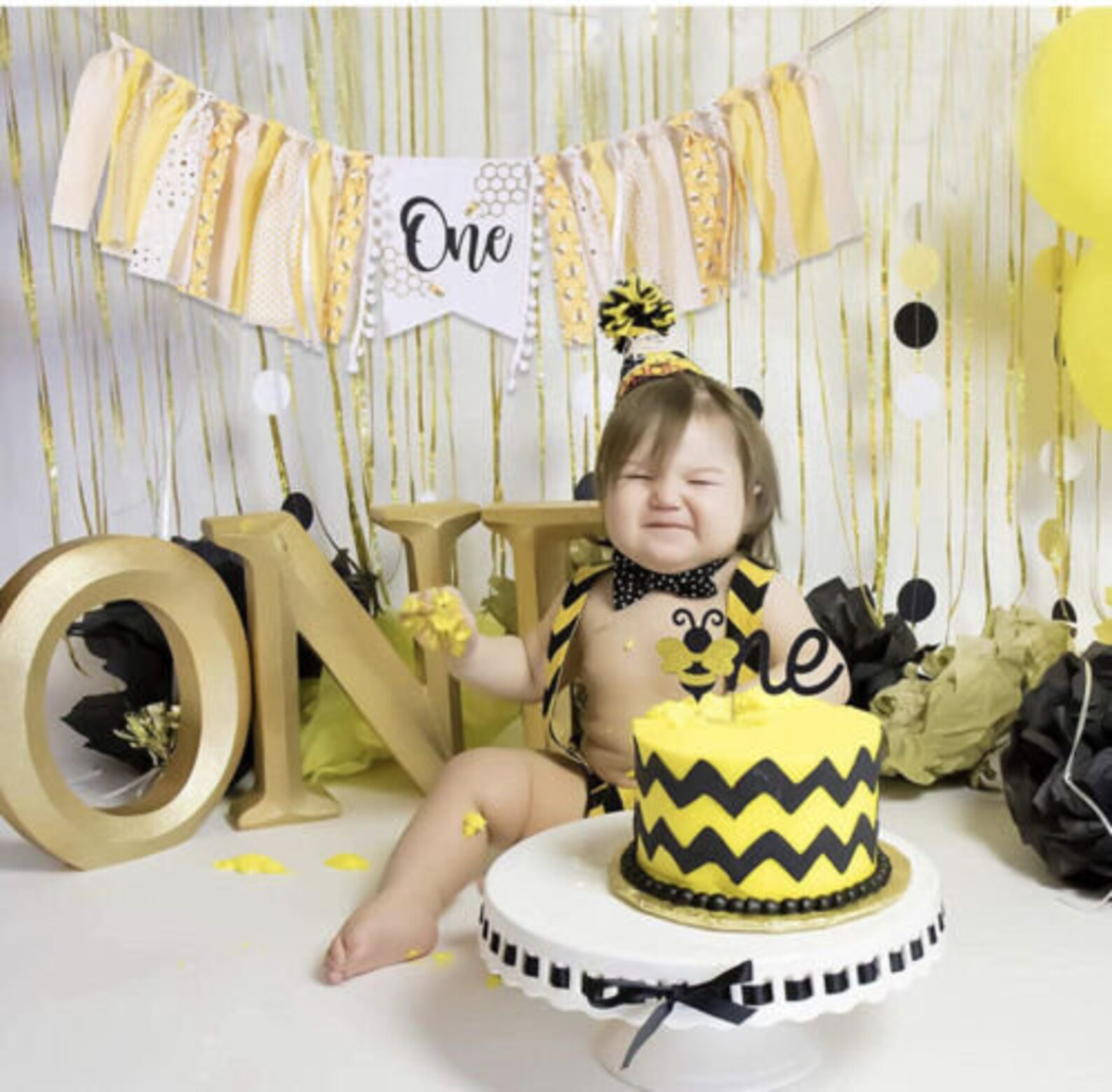 Bee 1st Birthday Banner One Bee Themed Birthday Party Decoration High