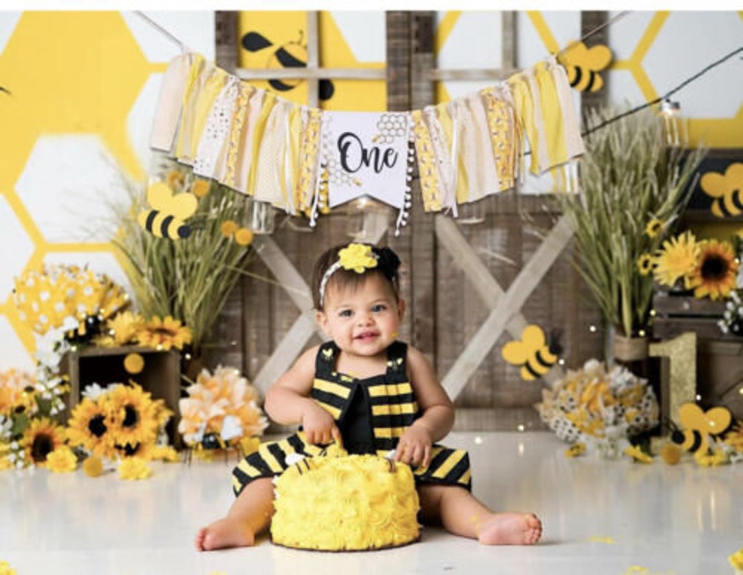 Bee 1st Birthday Banner One Bee Themed Birthday Party Decoration High ...